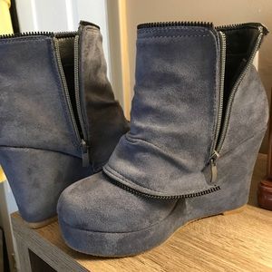 Susiecloth | Shoes | Wedge Ankle Boots Blue Grey Suede | Poshmark